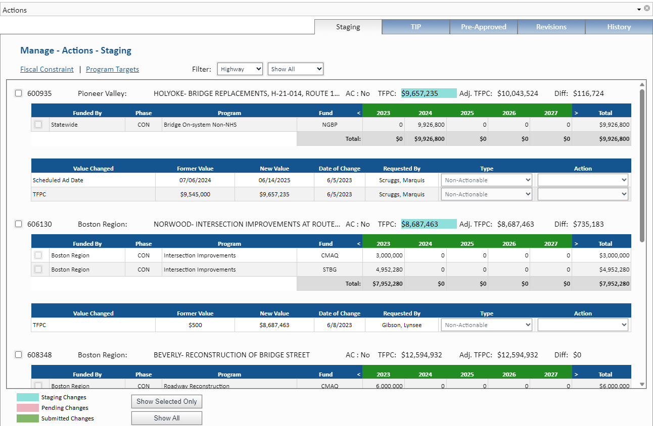 Actions Overview – MassDOT - PMG Software Professionals